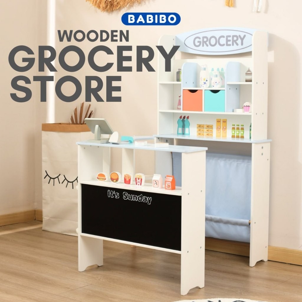 BYJ BABIBO Wooden Grocery Store Cashier Shopping Pretend Play Set ...