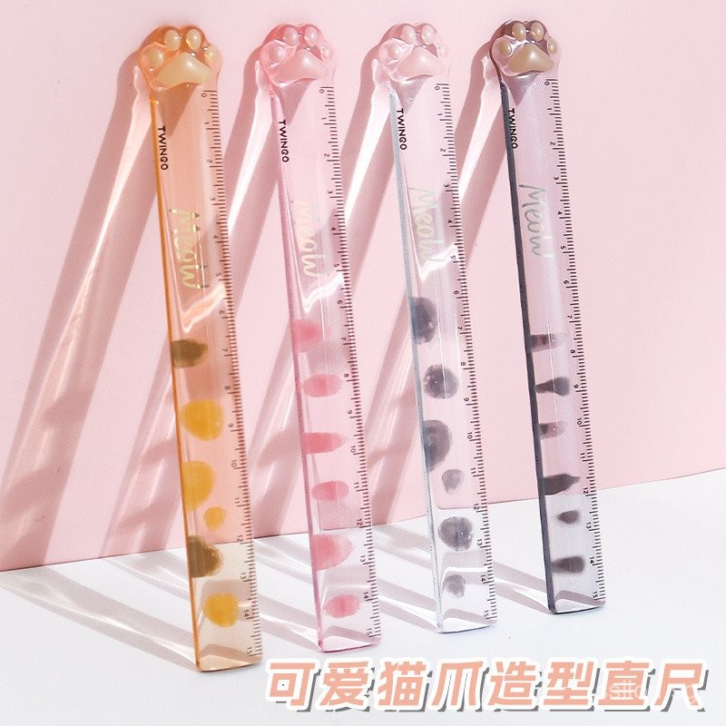 {new product}Cute Cat's Paw Ruler15cmGradient Plastic Drawing Measuring ...