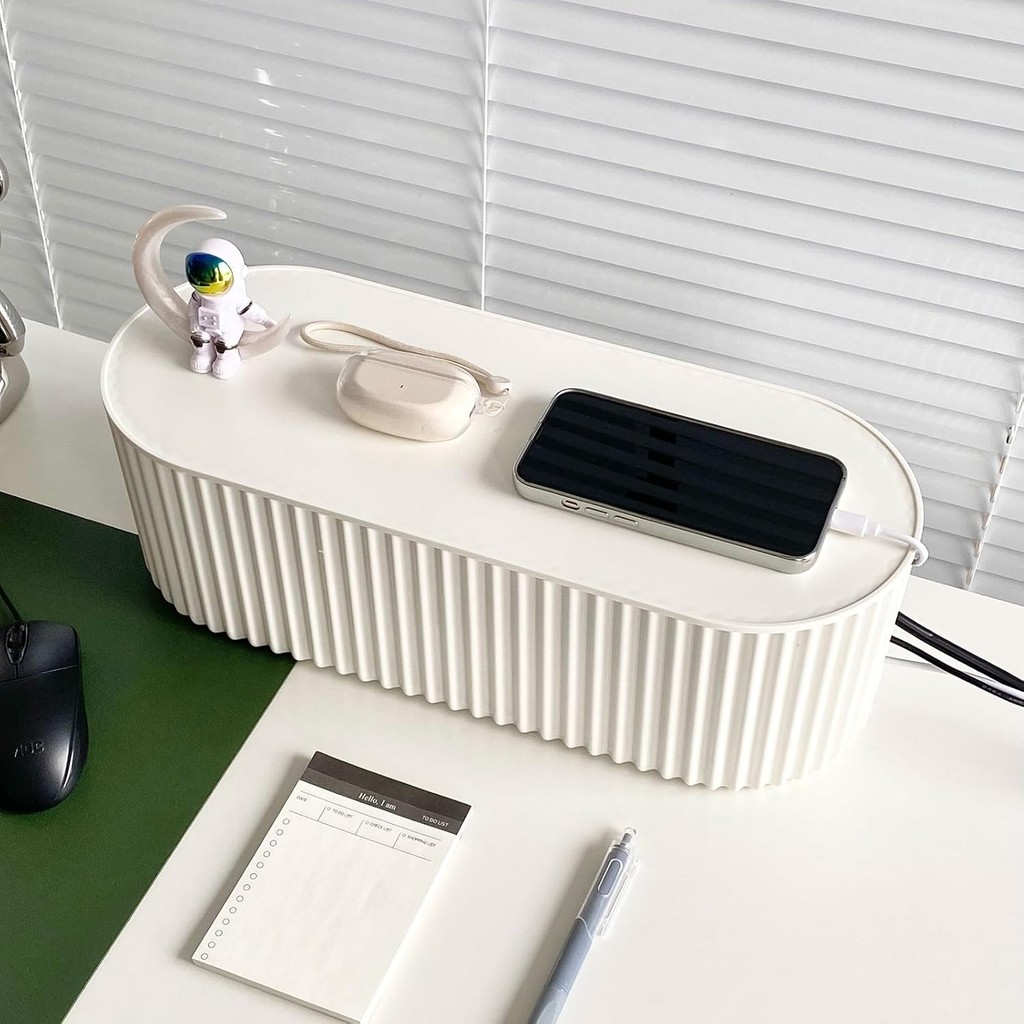 White Cable Management Box, Plastic Cable Box Organizer with Lid for ...