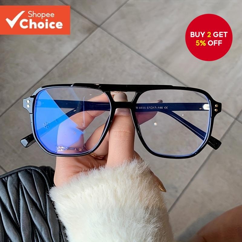Fashion Large Frame Double Beam Anti-Blue Light Glasses Frame Plain ...