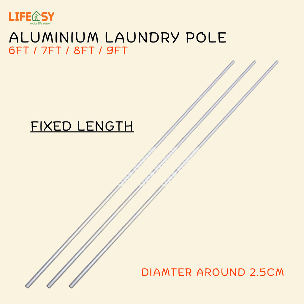 Aluminium Laundry Pole Fixed Length 7FT / 8FT / 9FT Clothes Drying Pole ...