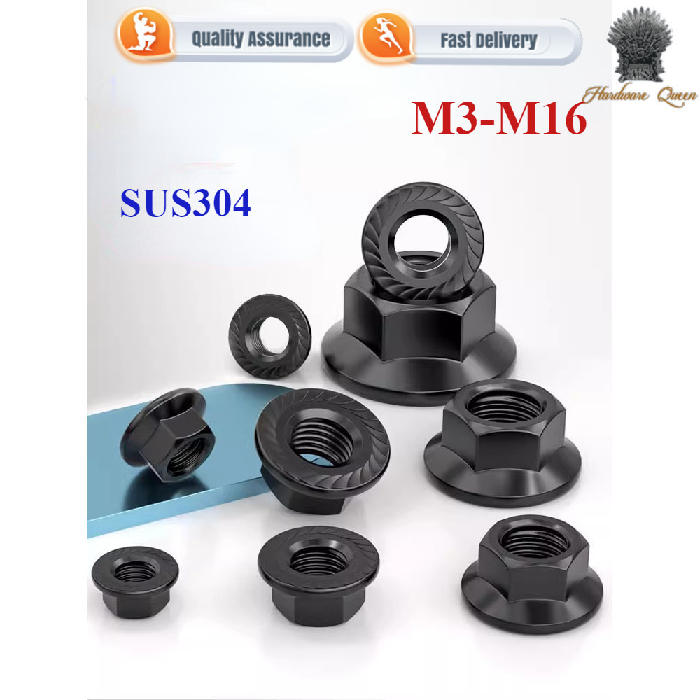 [QP3] Hex Nut Black Flange Nut 304 Stainless Steel Hexagonal Anti-Slip ...