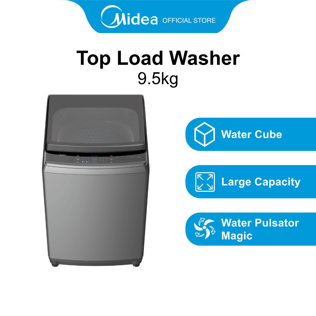 Midea MA200W95 Grey Top Load Washing Machine, 9.5kg, Water Efficiency 3 ...