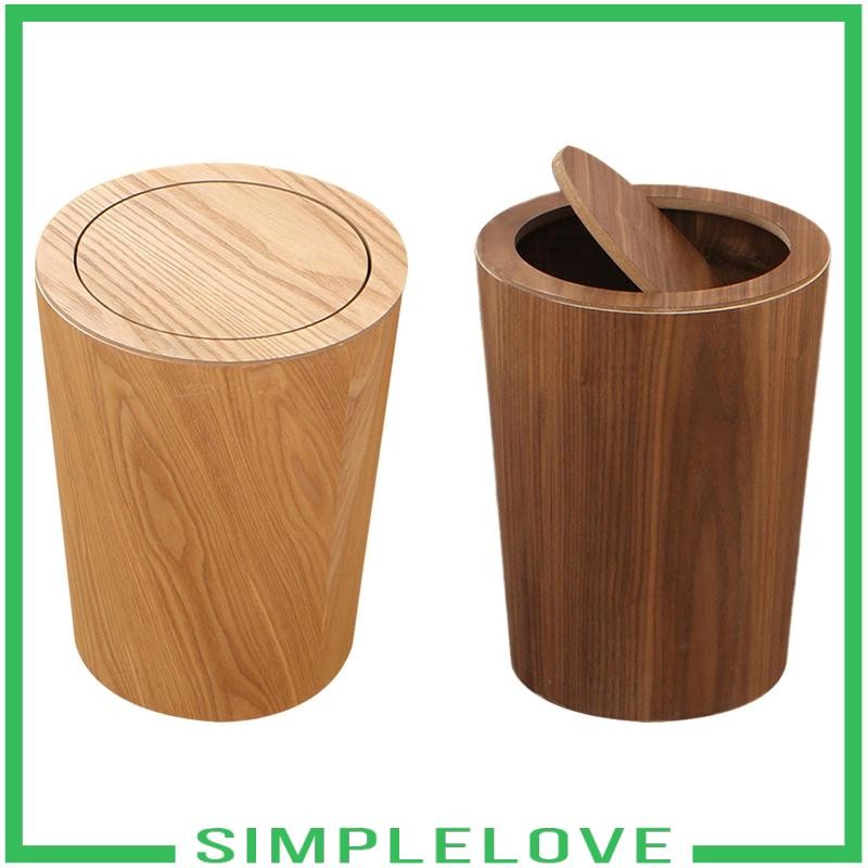 [Simple] Trash Can with Lid Waste Basket Garbage Can Wooden Dustbin for ...