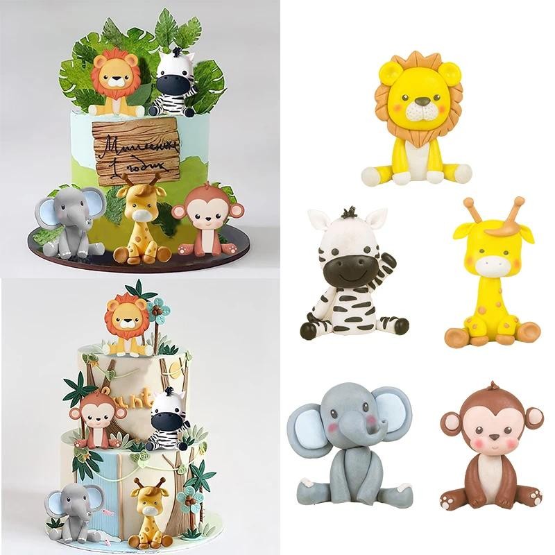 5pcs Jungle Animal Cake Topper Safari Elephant Lion Cake DIY ...