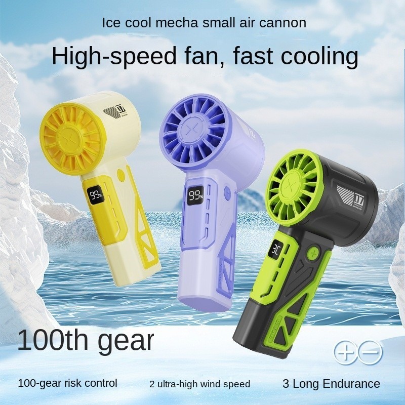 kipas mini fan 100 Gear High Speed Handheld Fan Digital Display Battery ...