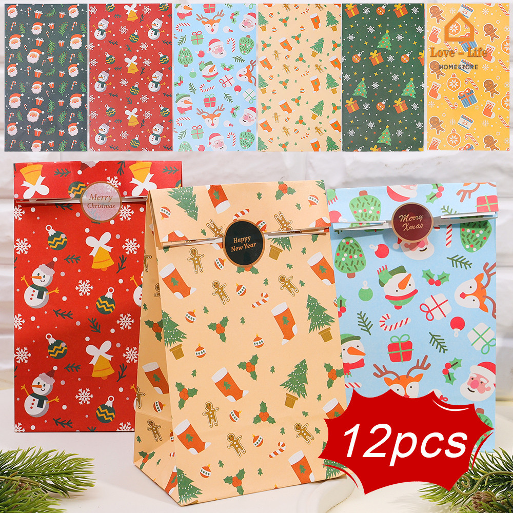 12Pcs Xmas Candy Wrapping Paper Bag Christmas Gift Snack Bags with ...