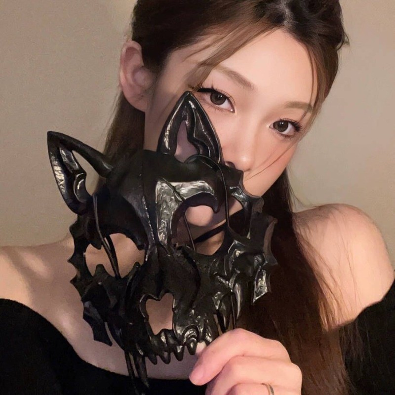 Halloween Two-dimensional Half-face Mask Tiger Yasha Tengu Wolf Nue ...