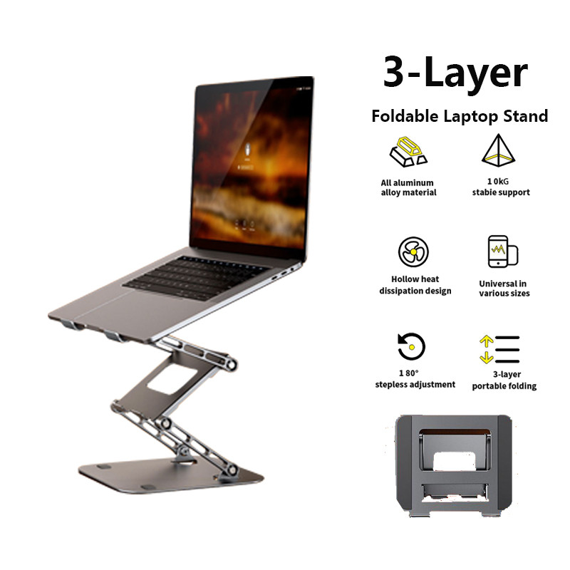 【SG Seller】3 Layers Metal Foldable Laptop Stand Portable Raise Computer ...