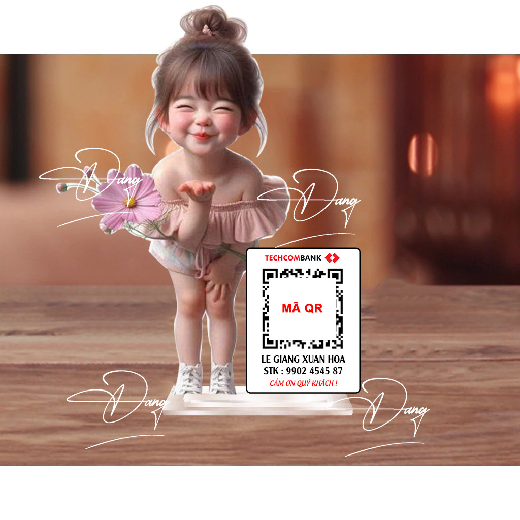 Qr code board printed with pretty girl's image, payment table made of ...