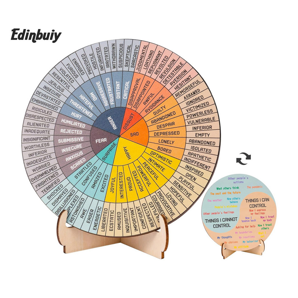 EDI Wooden Emotion Wheel Conscious Feeling Wheel Double Sided Wooden ...