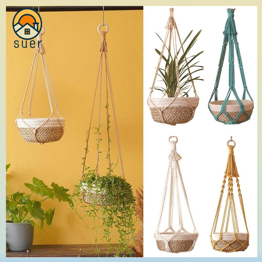 SUERHD Cotton Rope Hanging Planter, for Indoor Living Room Balcony ...