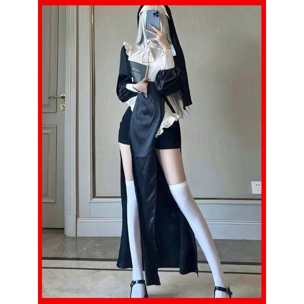 Halloween costume nun costume cos royal sister dress sexy high slit ...