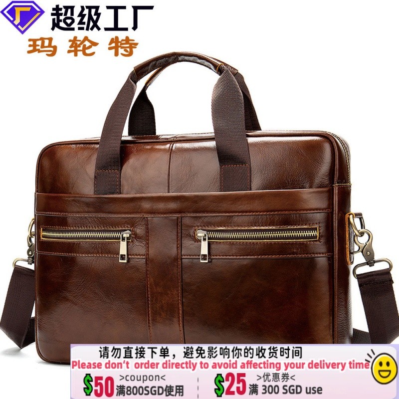 Get 6% coupon+gift】en's Briefcase Men's Real-Leather Bag ...