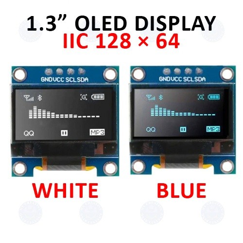 1.3" OLED Module 1.3 inch Display Module Color White Blue 128 × 64 IIC I2C Compatible Arduino ...