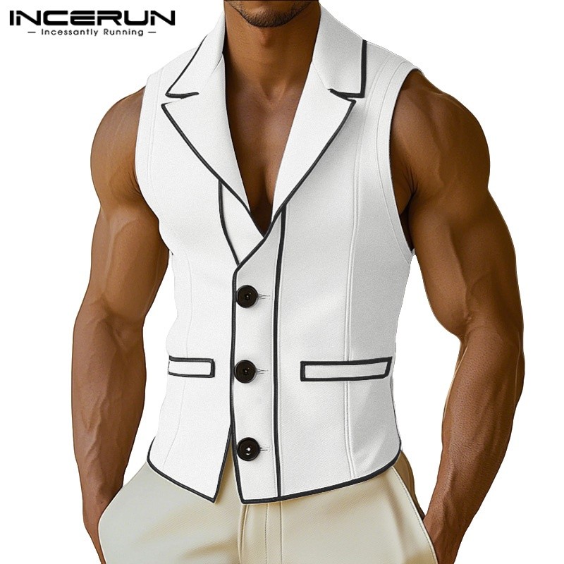 INCERUN men's knitted line splicing contrasting casual vest | Shopee ...
