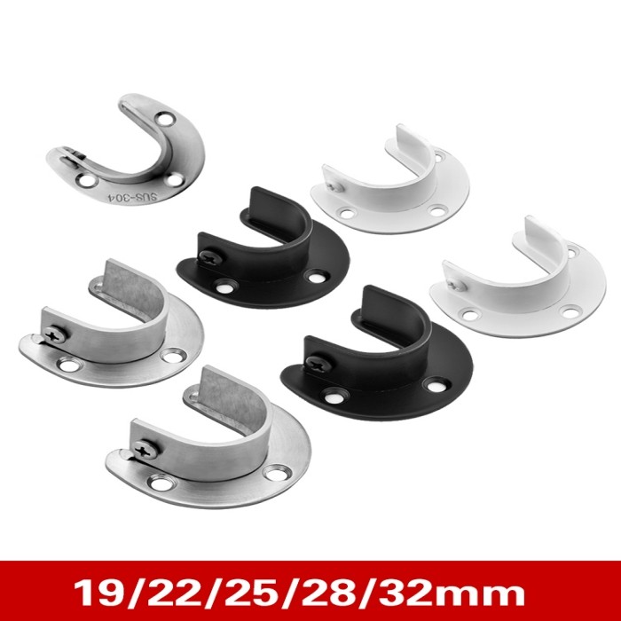 25-32mm Wardrobe Clothes Rail Fixed Bracket Open Flange Base Stainless ...