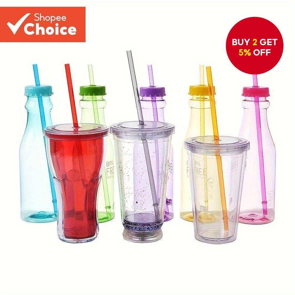 12 Straws+1 Brush 23cm Reusable Plastic Straws Juice Drinking Straws ...