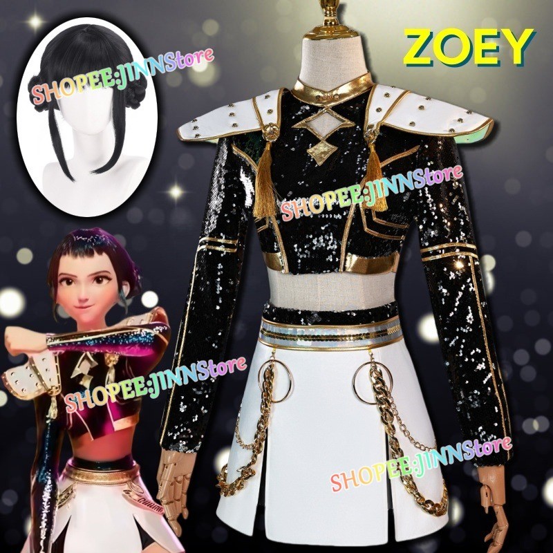 -JINN-XS-3XL RUMI ZOEY MIRA Cosplay Black Gold Suit&Wig KPOP DEMON ...