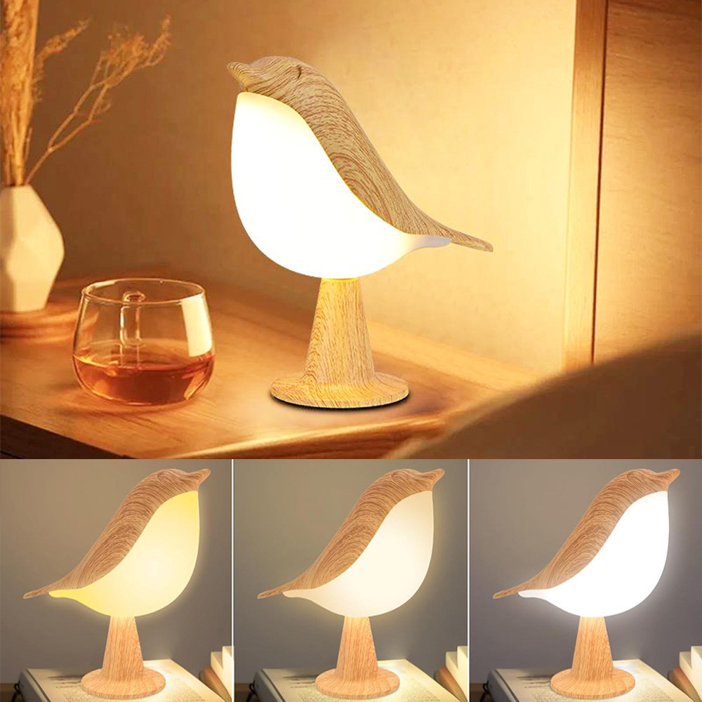 3 Color LED Cordless Sensor Bedside Night Dimmable Bird Lamps Touch ...