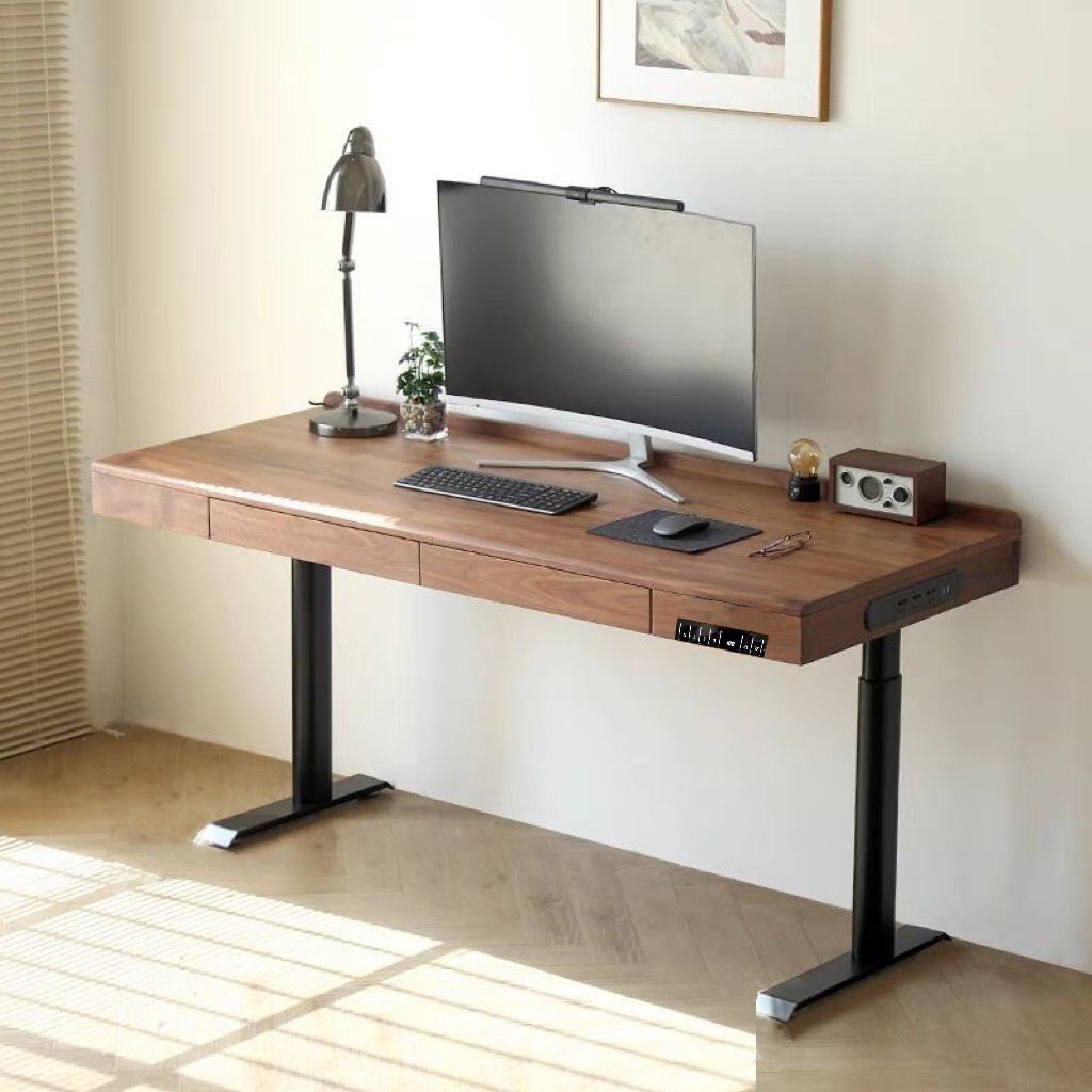 Aobing Electric lift desk for home study, black walnut wood learning ...