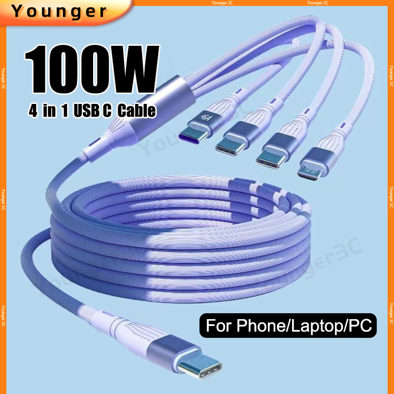 4 In 1 USB Type C Cable PD100W Super Fast Charger Cord Support PC ...