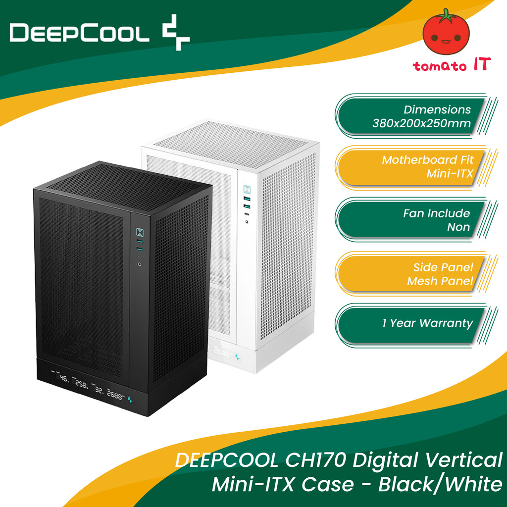 DEEPCOOL CH170 DIGITAL Vertical Mini-ITX PC Case - Black | White ...