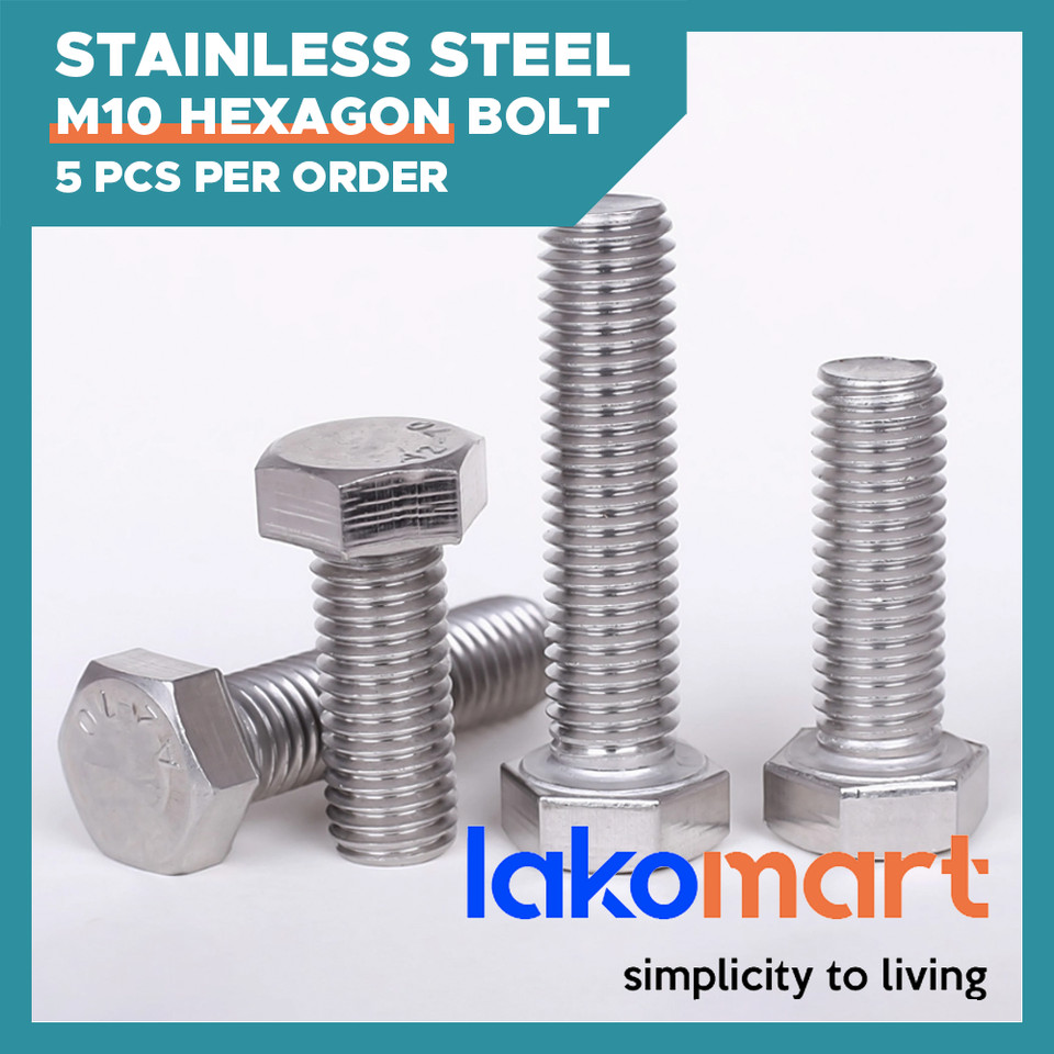 304 Grade Stainless Steel M10 Hexagon Bolt (5pcs per order) | Shopee ...