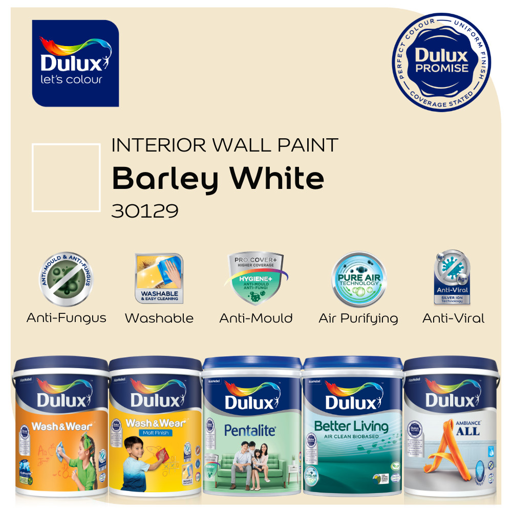 [Shop By Colour] Dulux Interior Wall Paint | Barley White 30129 | Anti ...