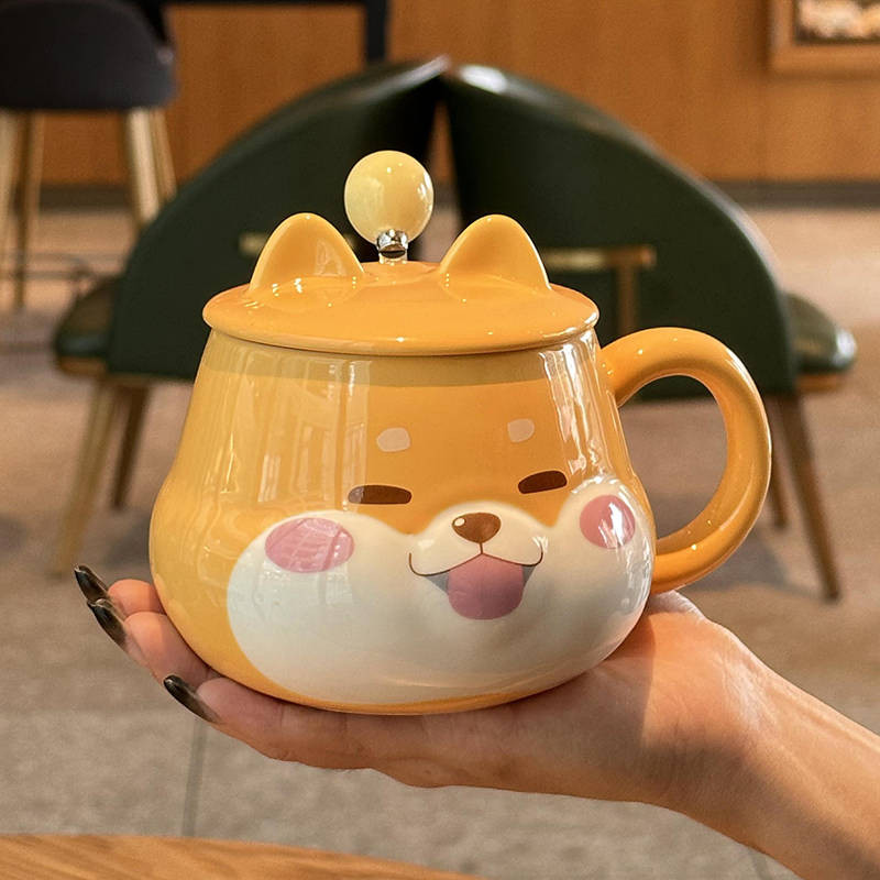 Creative High-value Mug Cute Ceramic Household Coffee Couple with Lid ...