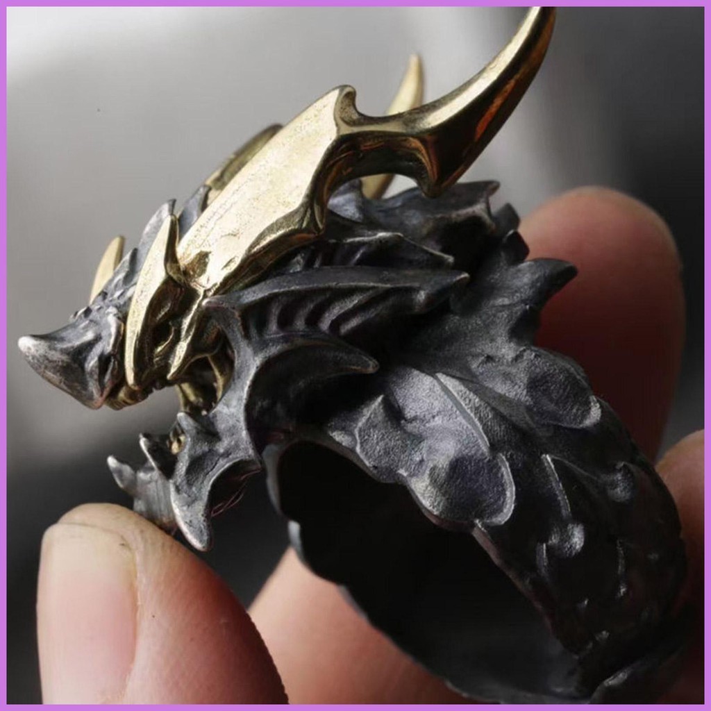 Dragon Ring Gothic Dragon Head Retro Mythology Ring Adjustable Cool ...