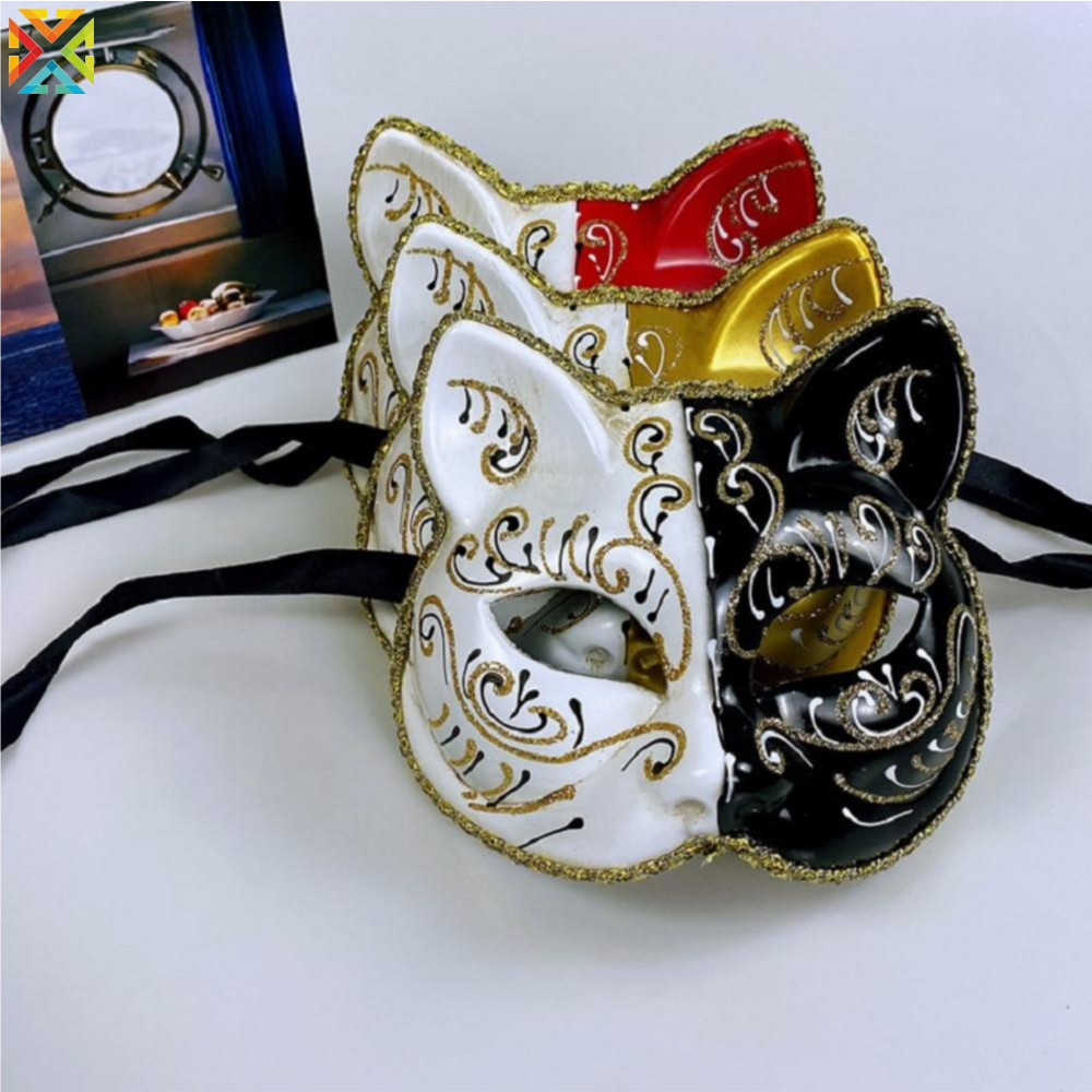 Hand-painted Cat Fox Mask Masquerade Halloween Festival Cosplay Prop ...