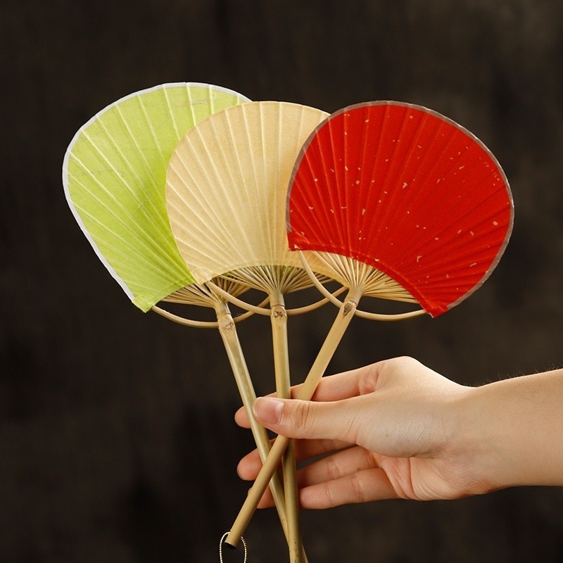 Bamboo Chinese Style Xuan Paper Circular Fan Long Handle Bamboo Fan ...