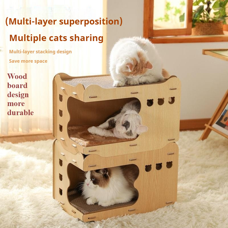 [🔥SG InStock]Cat Scratch Board Cat Nest Integrated Wooden Upright ...