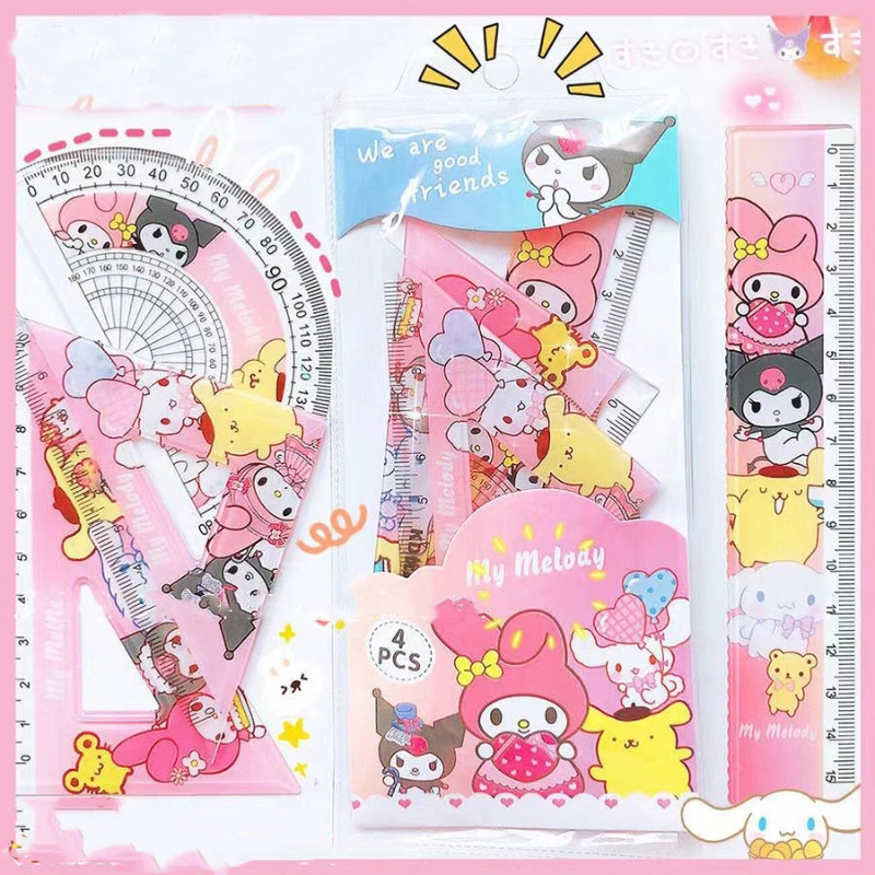 4PCS/Set Drawing Ruler Sanrio Measurement Cute Geometry Triangle Ruler ...