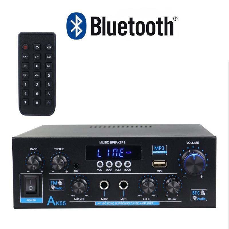 AK-55 HIFI Stereo Audio Amplifier Two Channel Digital Bluetooth ...