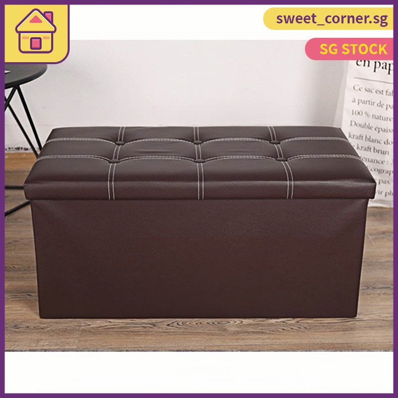 Portable Foldable Shoe Bench PU Leather Storage Stool Multi-Purpose ...
