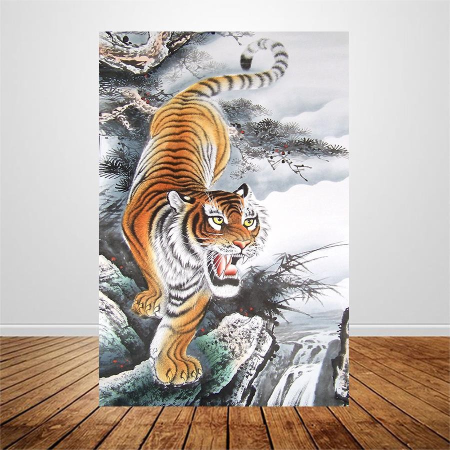 Chinese Style Tiger Down Mountain Map Poster Painting Tiger Town House ...