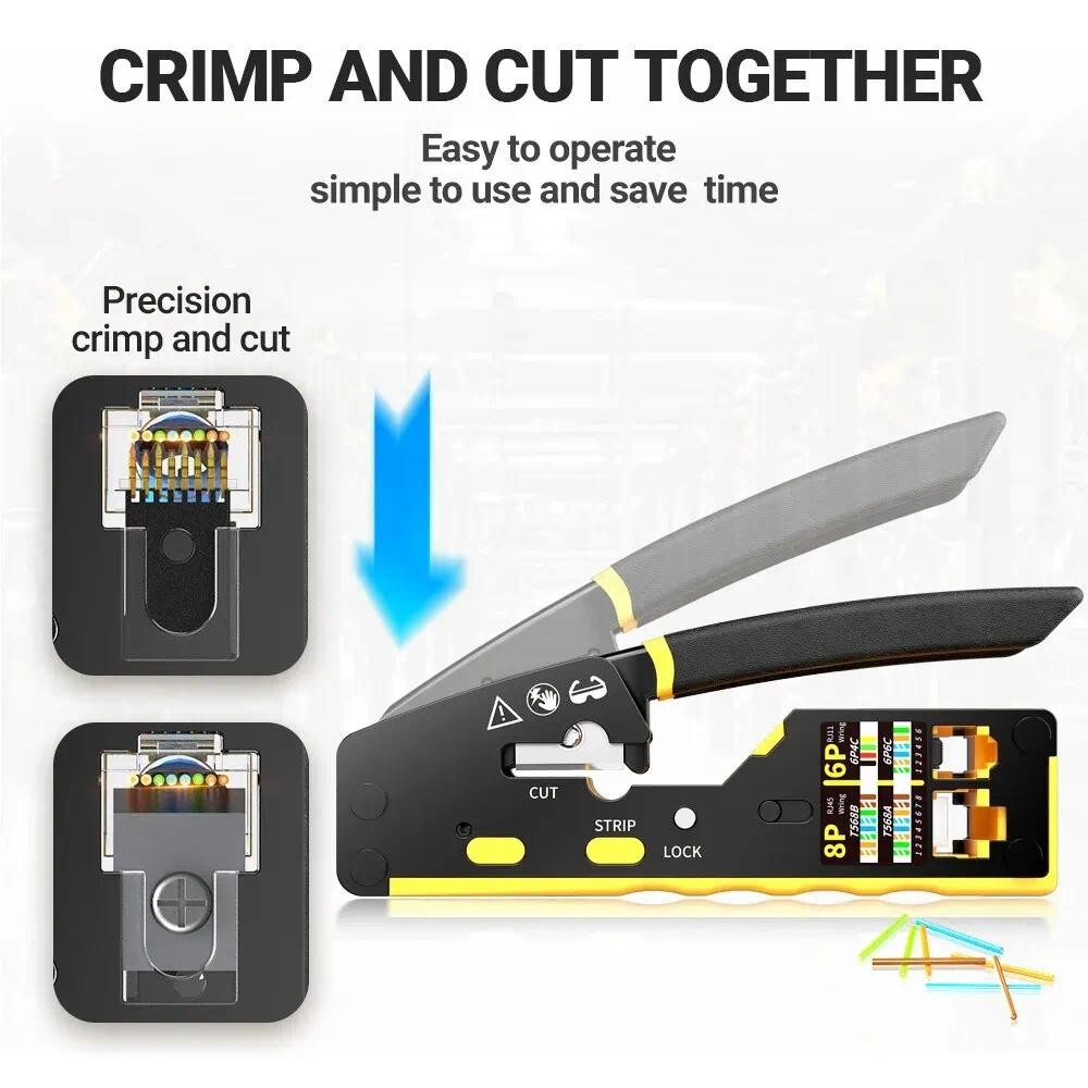 Rj45 Ethernet Crimping Crimp Tool Standard Pass Through Crimper Cutter ...