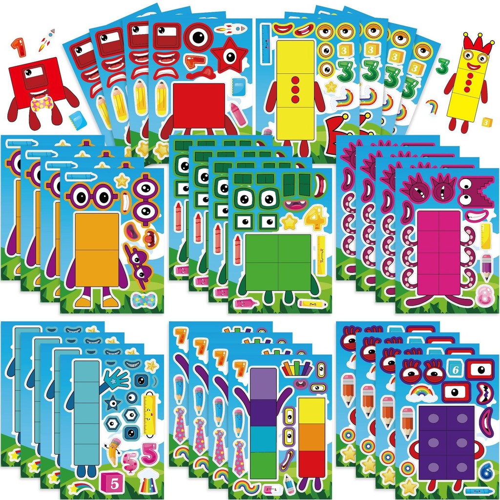 16 Sheets/Lot Number Blocks DIY Make Your Own Face Puzzle Stickers ...