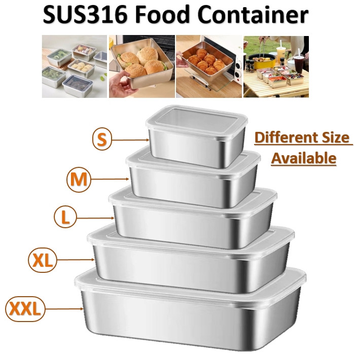 316 Stainless Steel Box With Lid Food Container Kotak Pengawetan ...