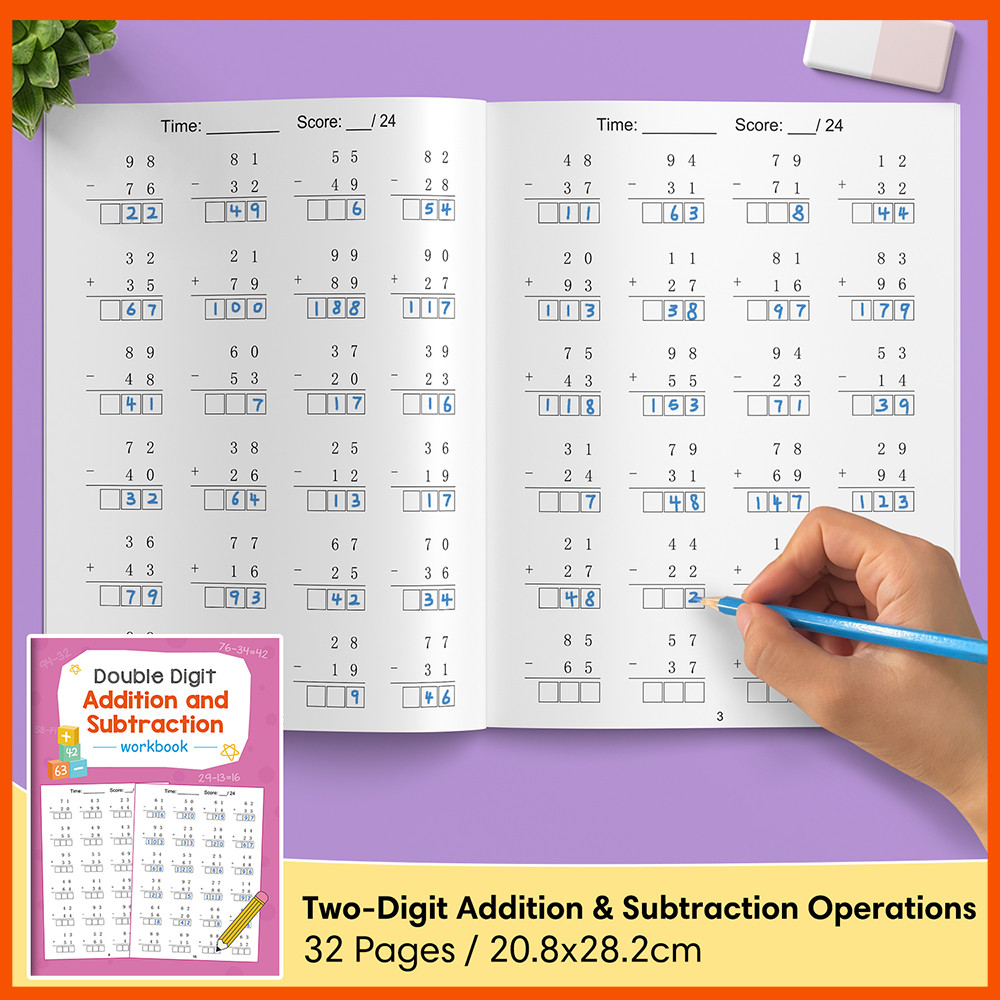 32 Pages Addition & Subtraction Within 0-100 Exercises Book, First ...