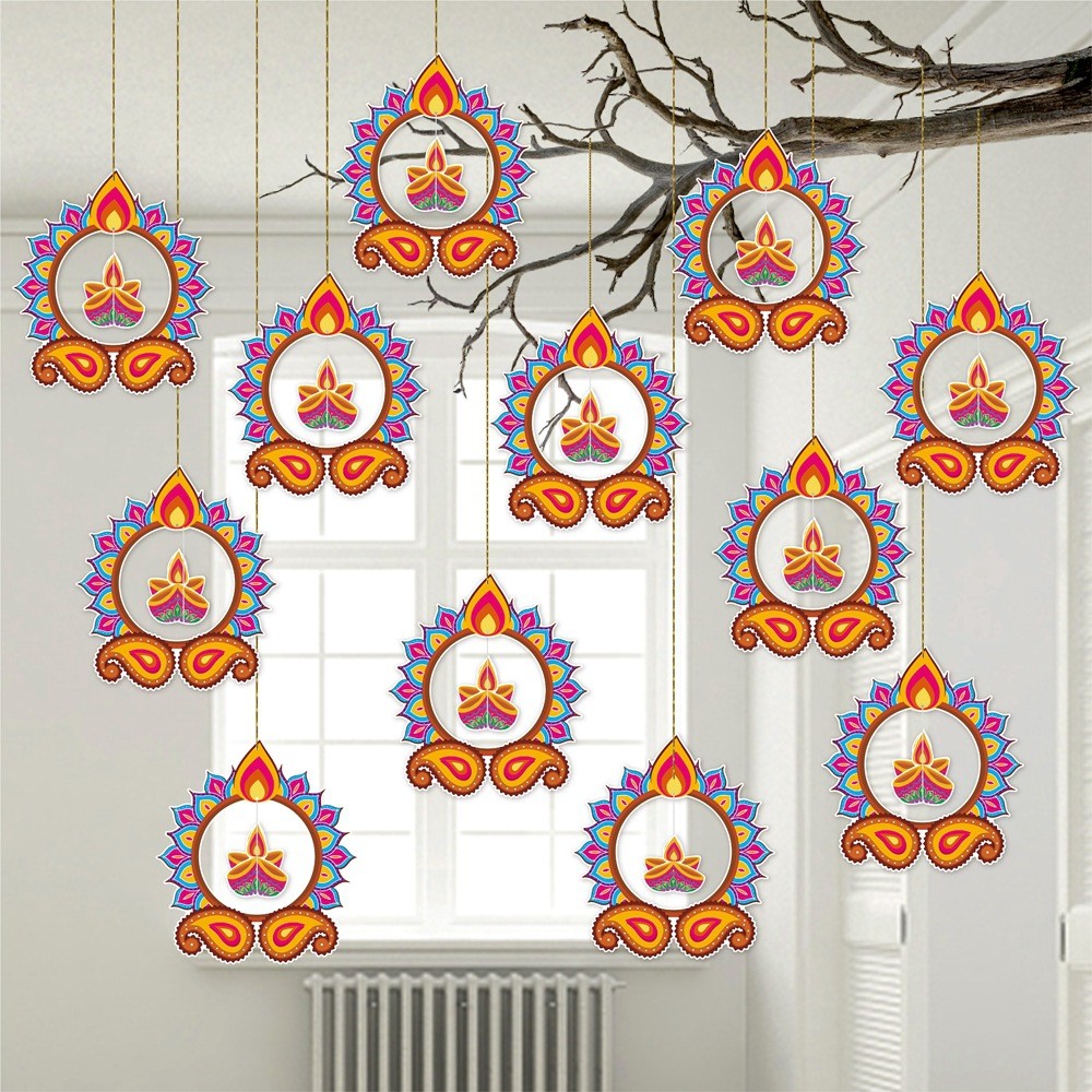 12pcs Diwali Candle Hanging Decorations Garlands Deepavali Party ...
