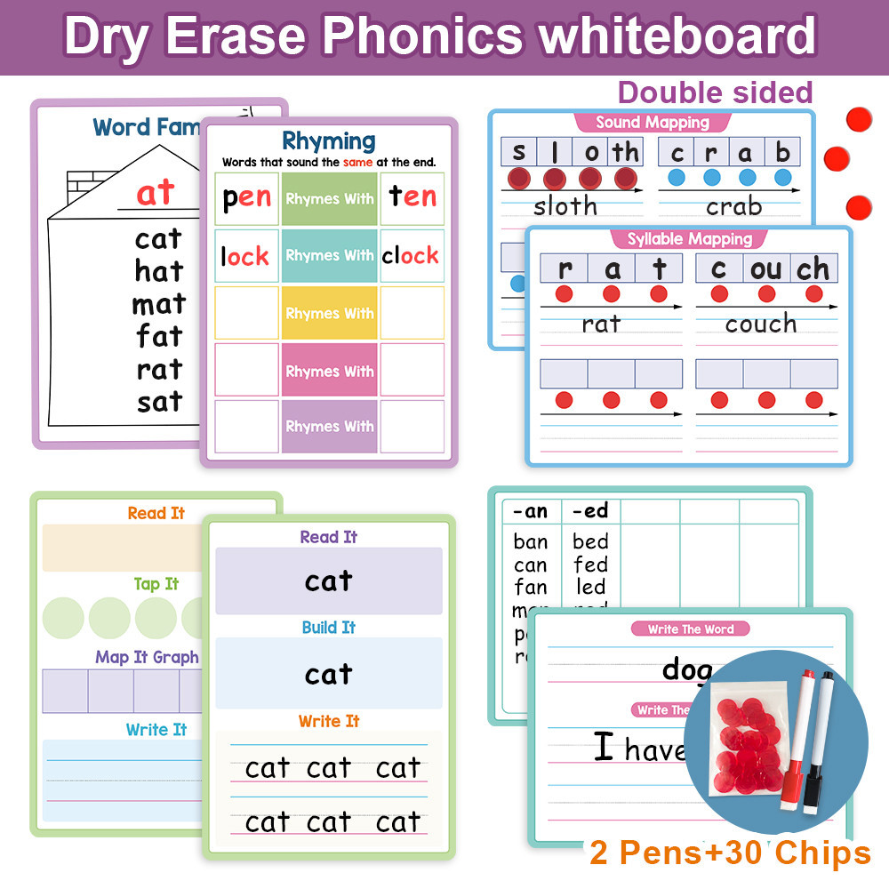 4Pcs CVC Phonics Whiteboard for Kids Children Kindergarten Dry Erase ...