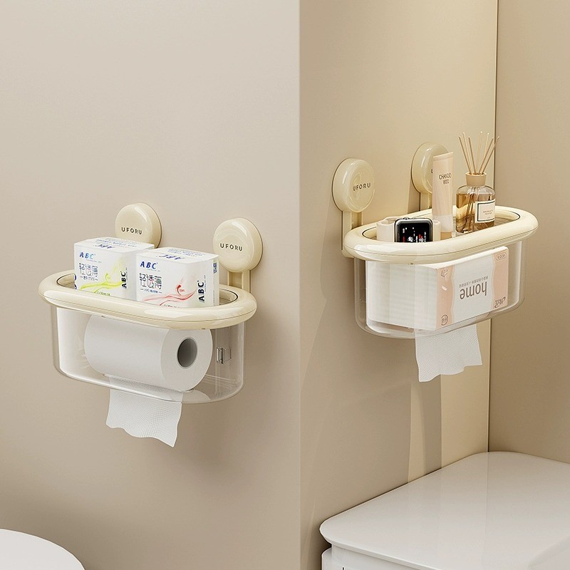Perforation-free Suction Cup Tissue Box Toilet Paper Rack Wall-Mounted ...