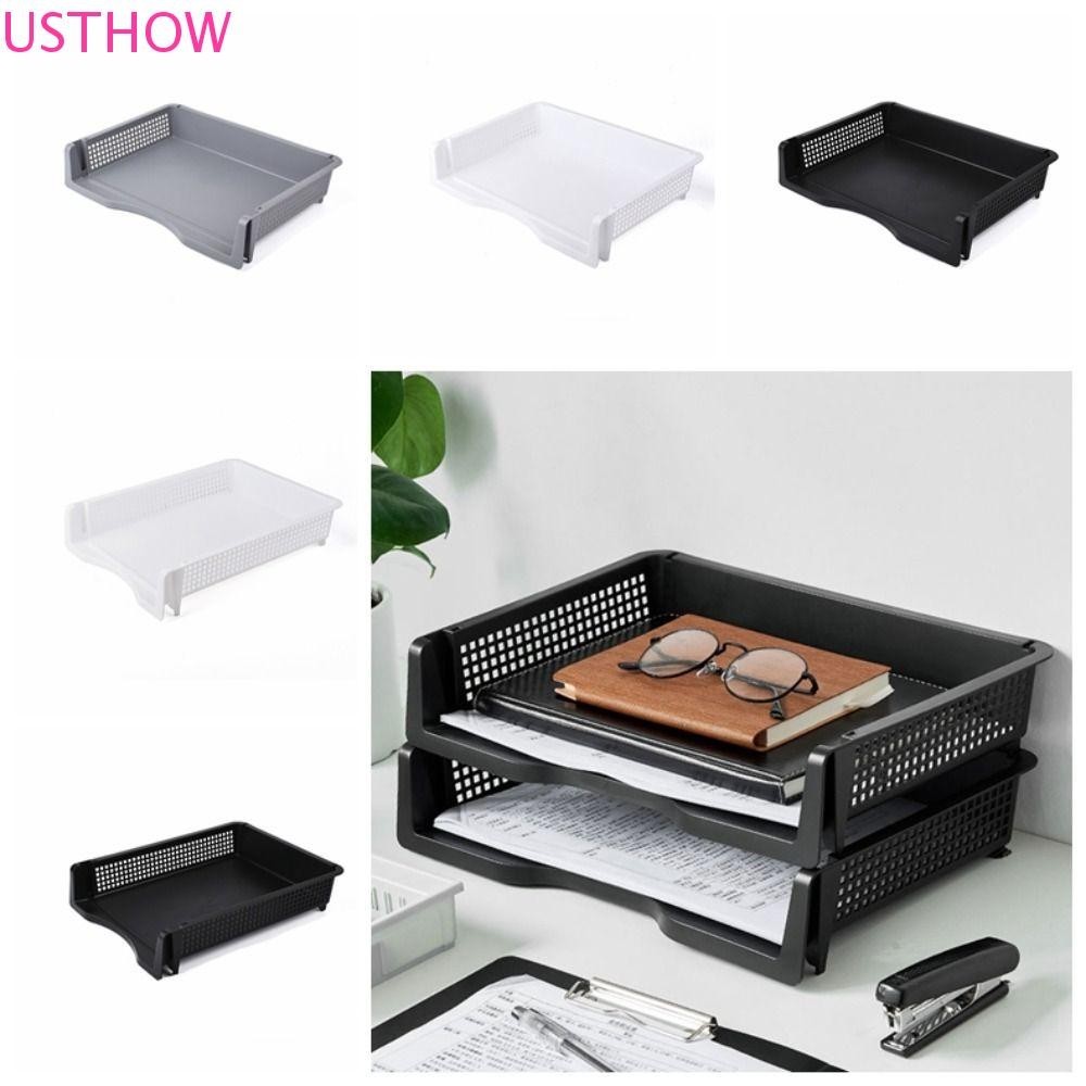 USTHOW A4 File Storage Tray, Papers Rack Desktop Organizer Stackable ...
