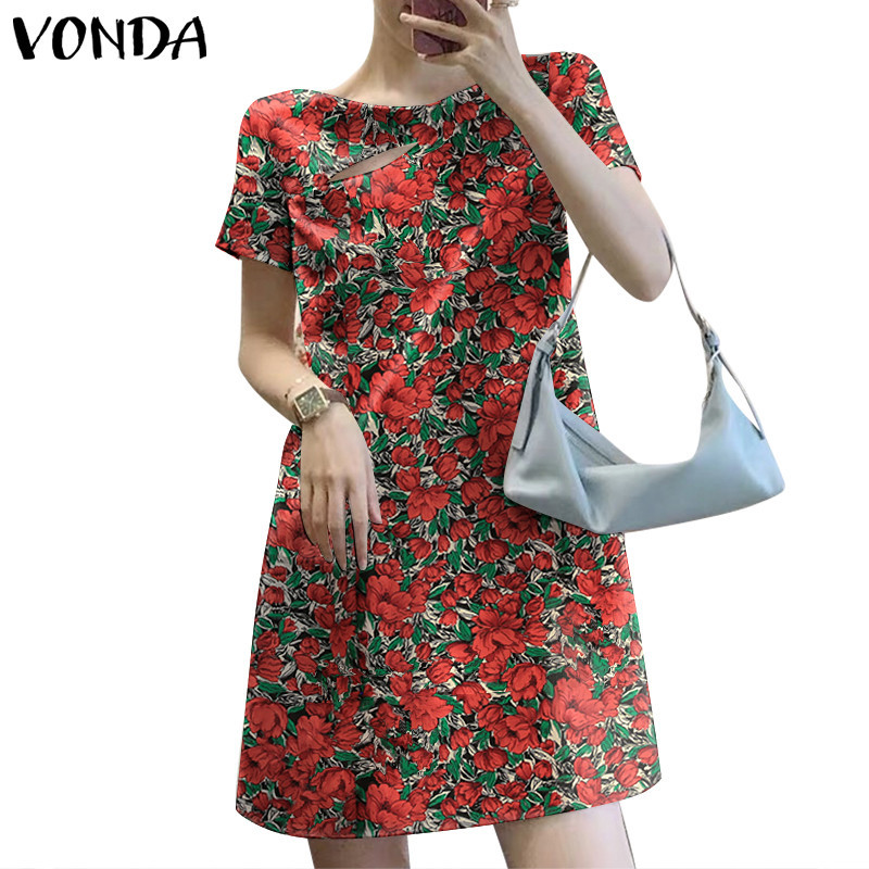 VONDA Women Korean Daily Fashion Floral Short Sleeve Design Dresses ...