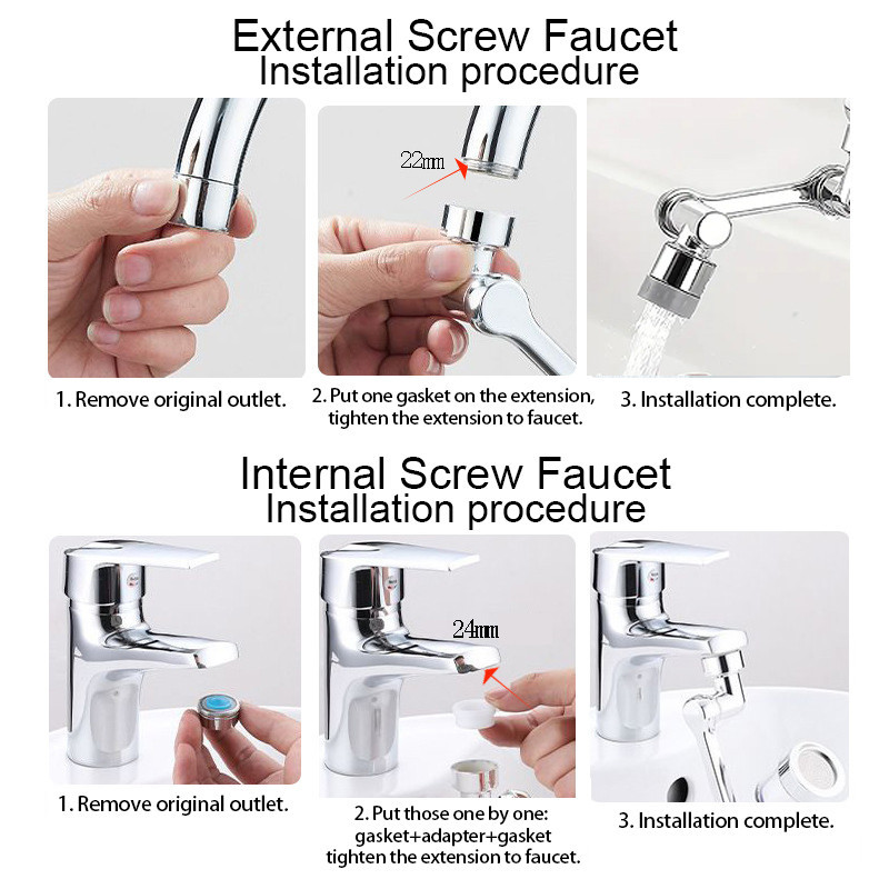 1080° Rotatable Faucet Extender Sprayer Head 2 Modes Universal Bathroom ...