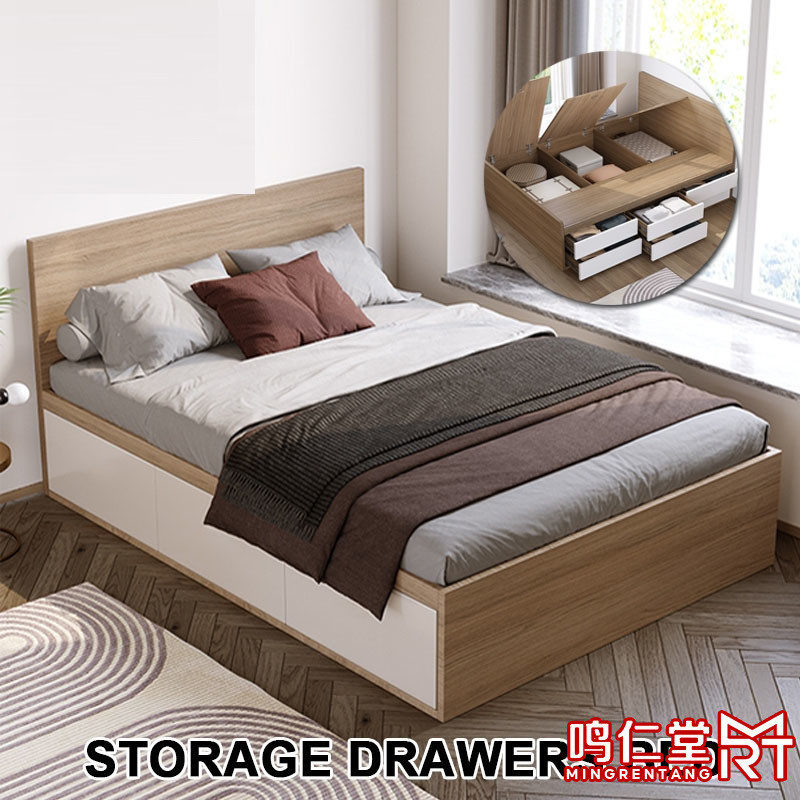 MRT Storage Bed Solid Wooden Drawers Bed Frame Tatami Storage Bed ...
