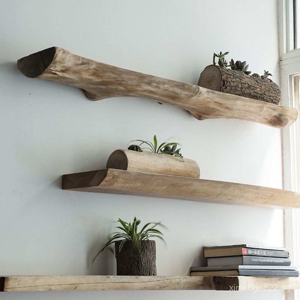 Solid Wood Partition Bookcase Parcel Shelf Wooden Shelf Log in-Line ...